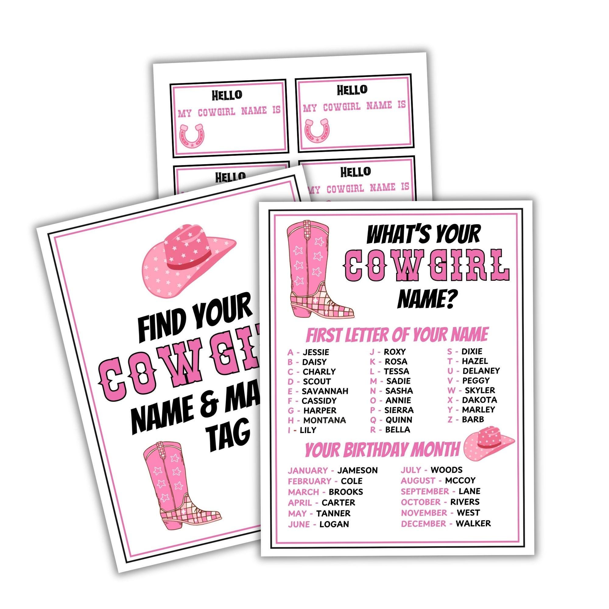 What's Your Cowgirl Name Party Game Printable Cowgirl Game Cowgirl Name ...