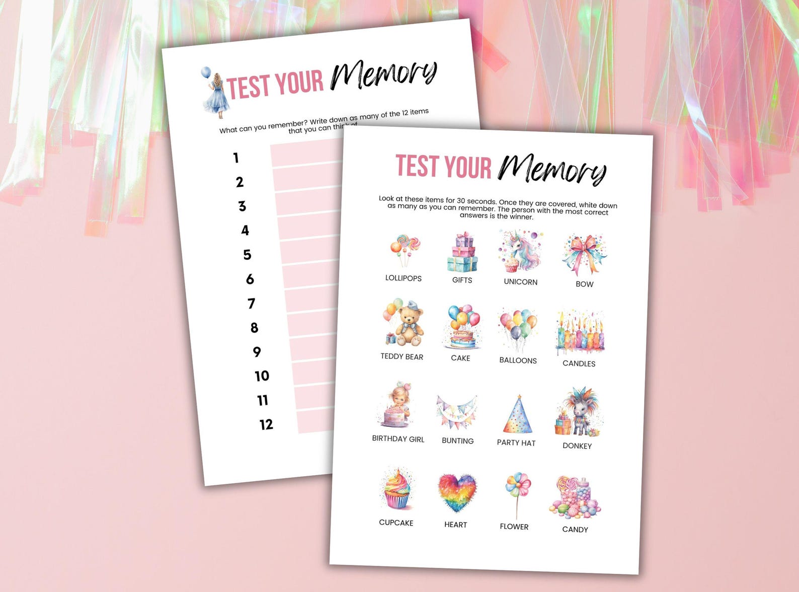 Test Your Memory Party Game Printable Slumber Party Games for Girl ...