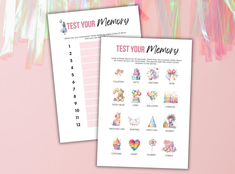 Test Your Memory Party Game Printable Slumber Party Games for Girl ...