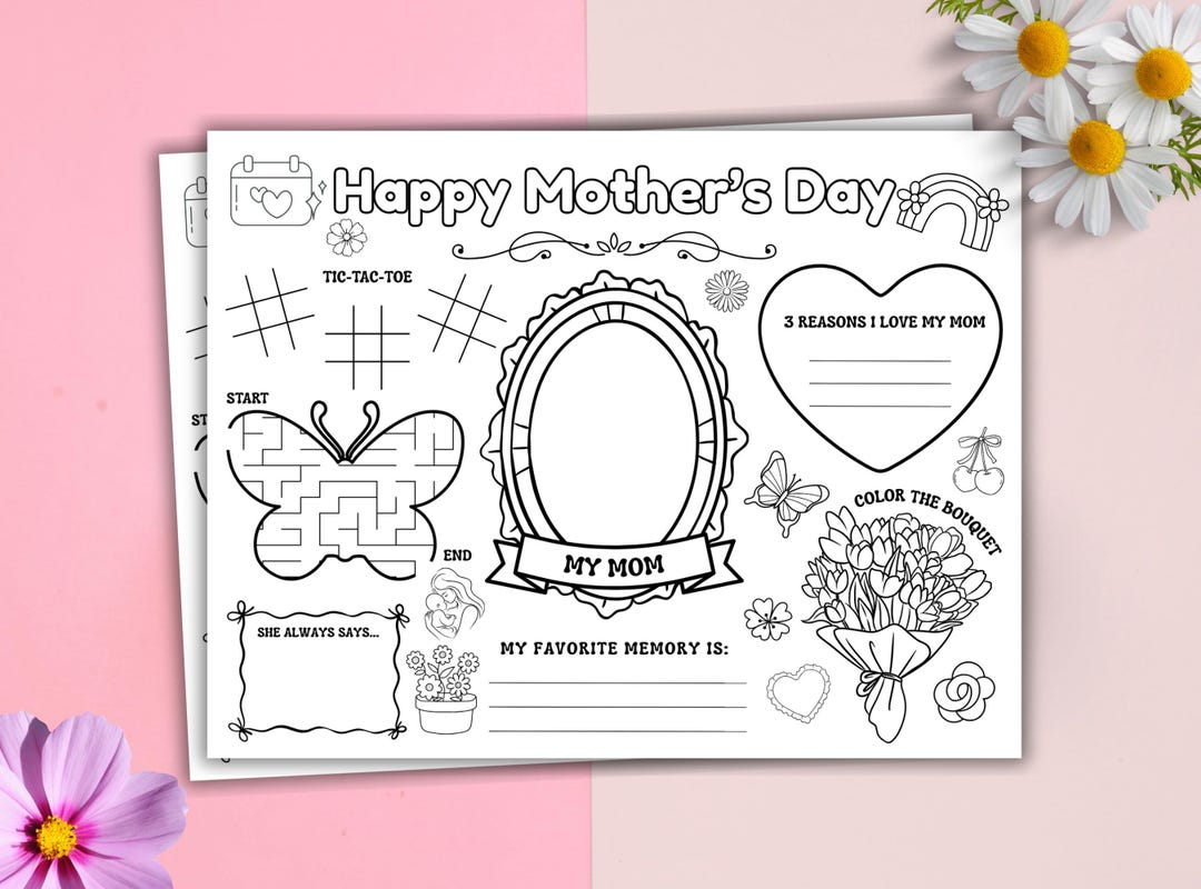 Mothers Day Activity Placemat Printable Mothers Day Coloring for Kids ...
