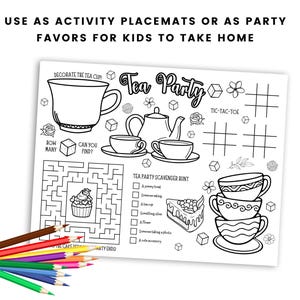 Tea Party Activity Placemat Printable Tea Party Coloring Placemat High ...