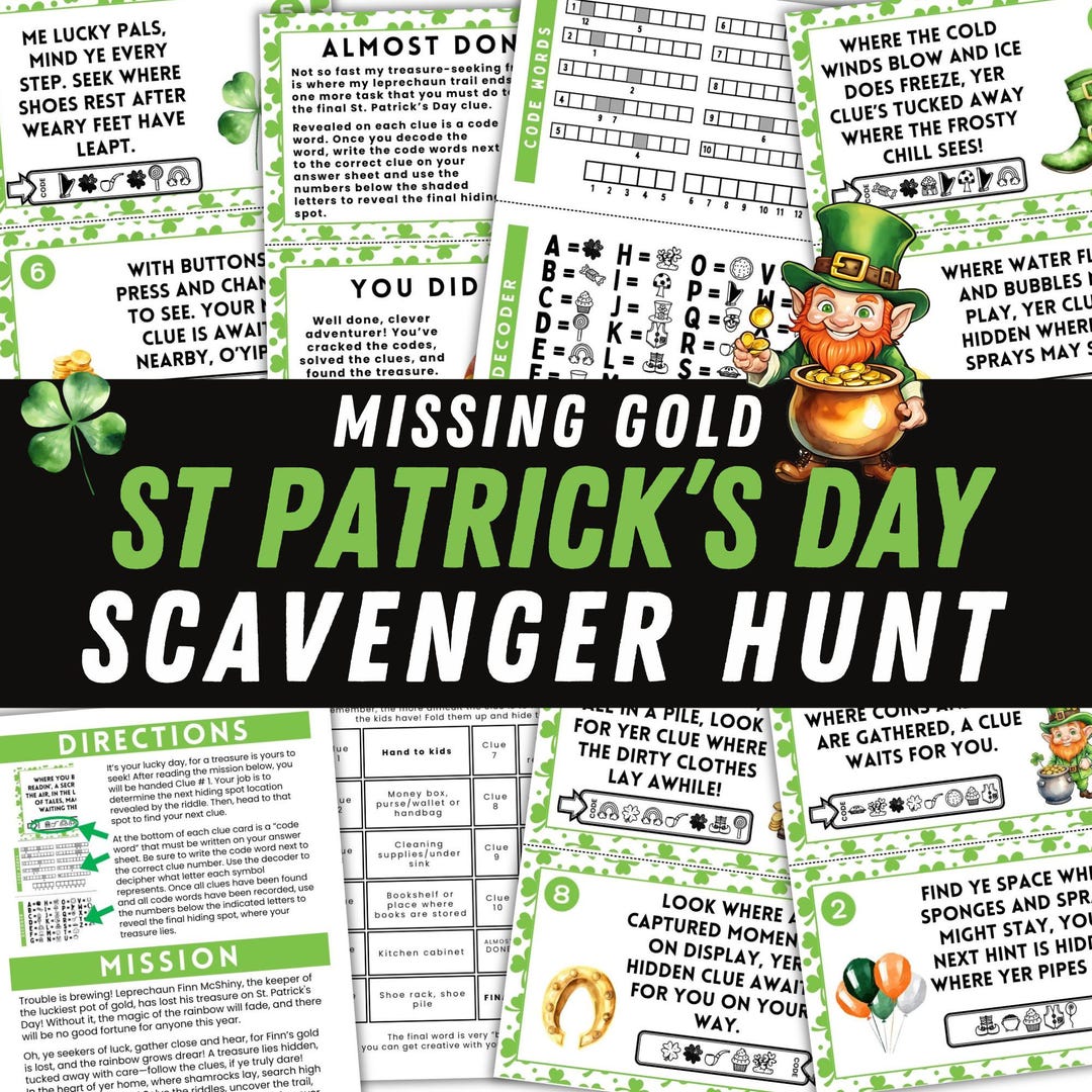 St Patrick's Day Scavenger Hunt Printable St Patricks Scavenger Hunt ...