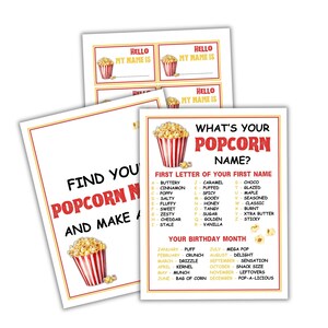What's Your Popcorn Name Party Game Printable Movie Night Party Game ...