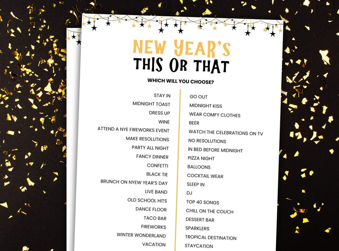 New Years This or That Game Printable New Years Eve Game New Years ...