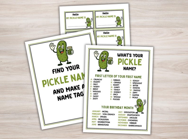 What's Your Pickle Name Party Game Printable Pickle Party Game Pickle ...