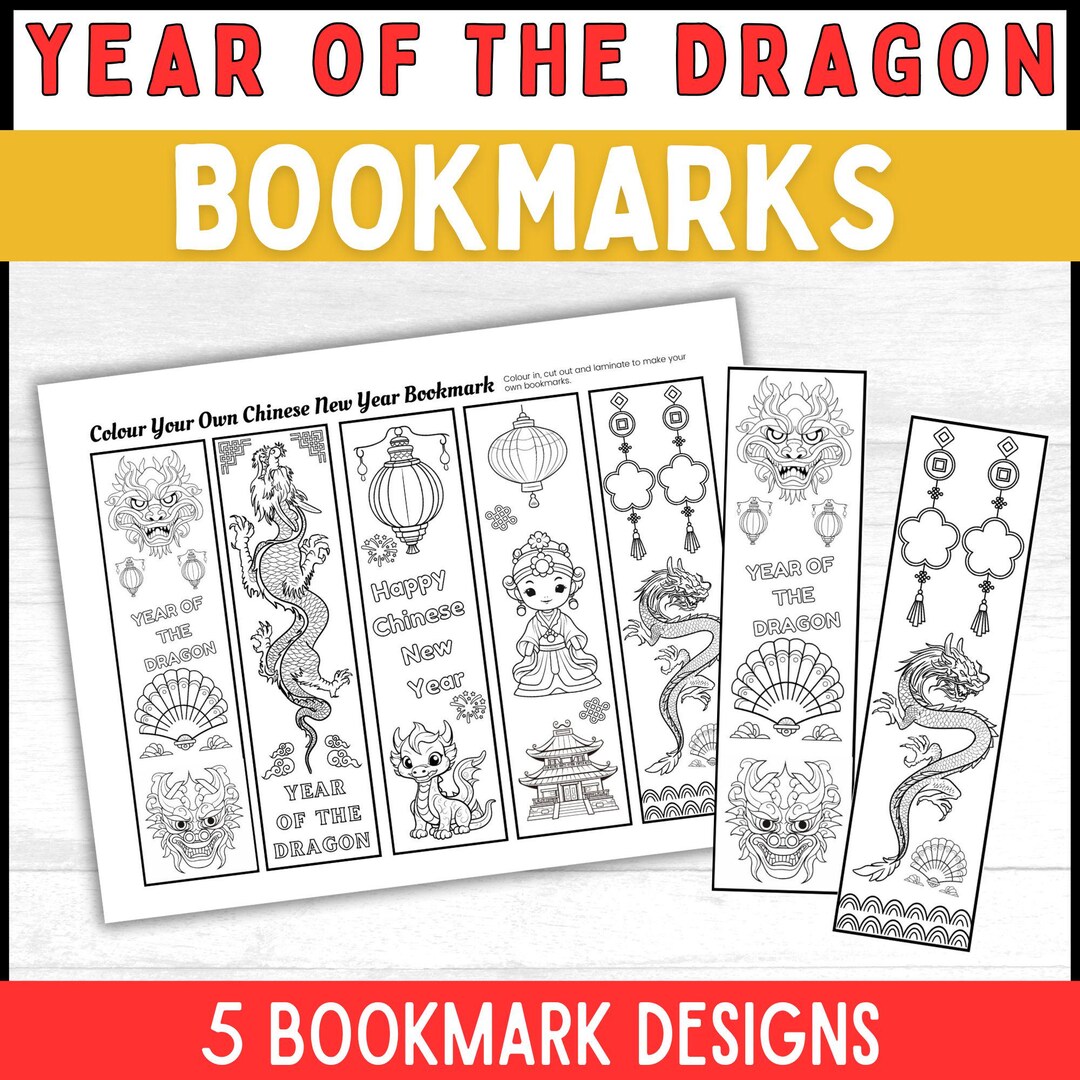 Chinese New Year Coloring Bookmarks Printable Year of the Dragon ...