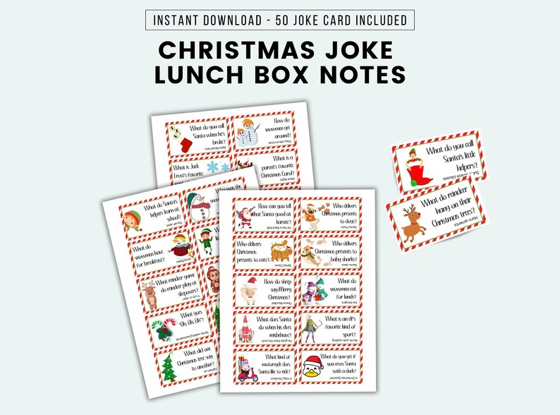 Christmas Joke Cards Printable Christmas Lunch Box Notes Christmas ...