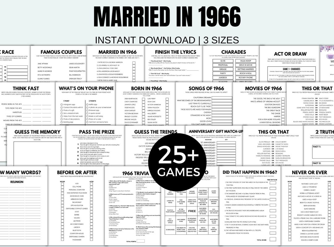 60th Anniversary Games Bundle Printable Anniversary Games Married in ...