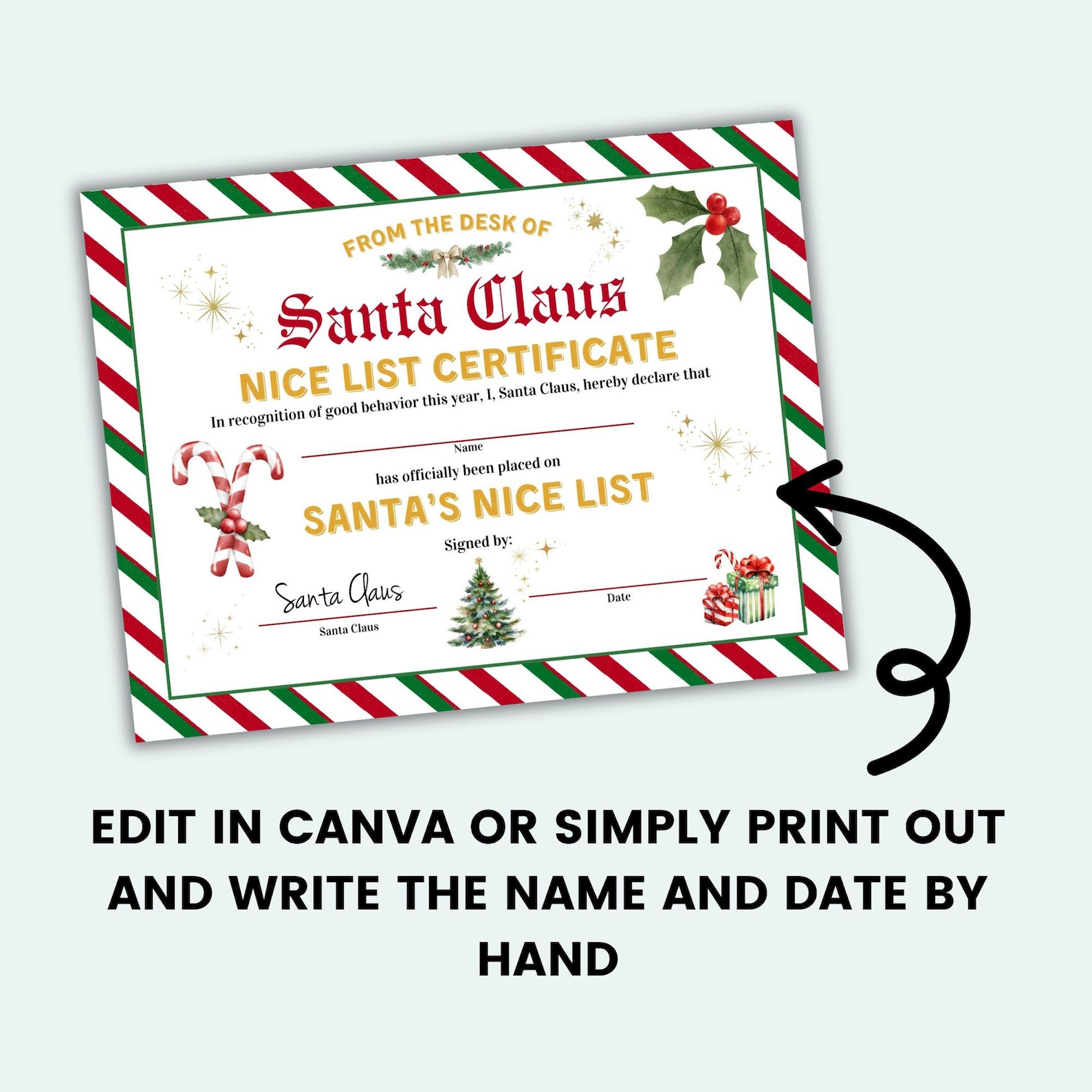 Christmas Nice List Certificate Santa Claus Note Editable Nice List ...