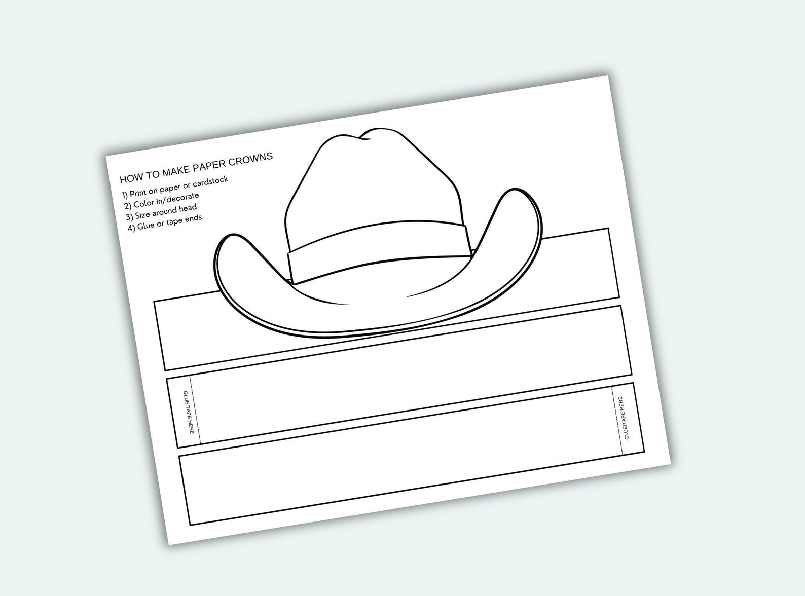 Cowboy Hat Paper Crown Printable Paper Crown Cowboy Hat Coloring Paper ...