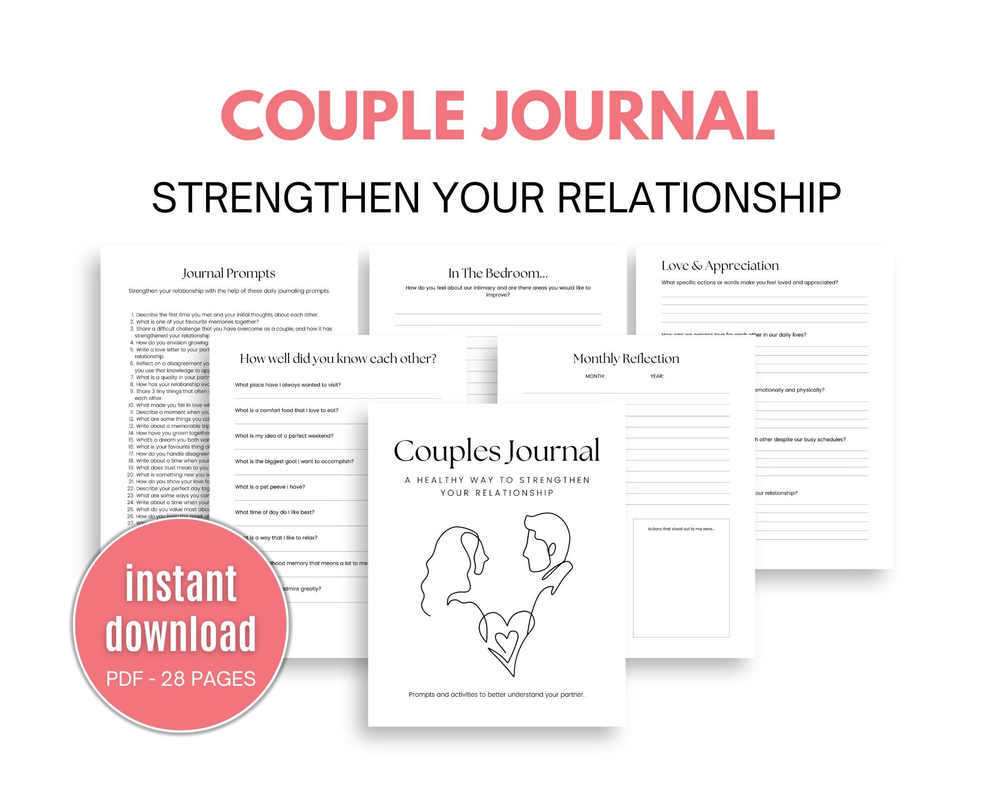 Couple Journal Printable Couple Planner Couples Journal Couple Journal Prompts Relationship ...