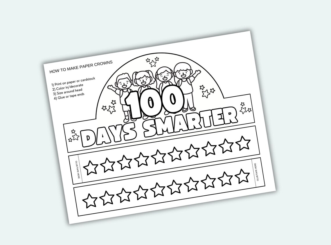 100th Day of School Paper Crown Printable Paper Crown 100 Days of ...