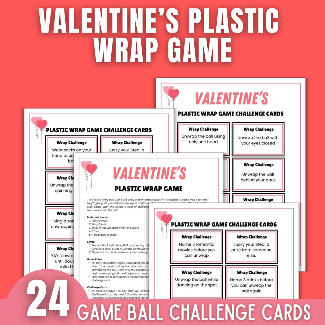 Valentine's Day Saran Wrap Ball Game Printable Plastic Wrap Ball Cards ...