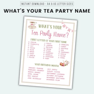 What's Your Tea Party Name Party Game Printable Tea Party Game Tea ...