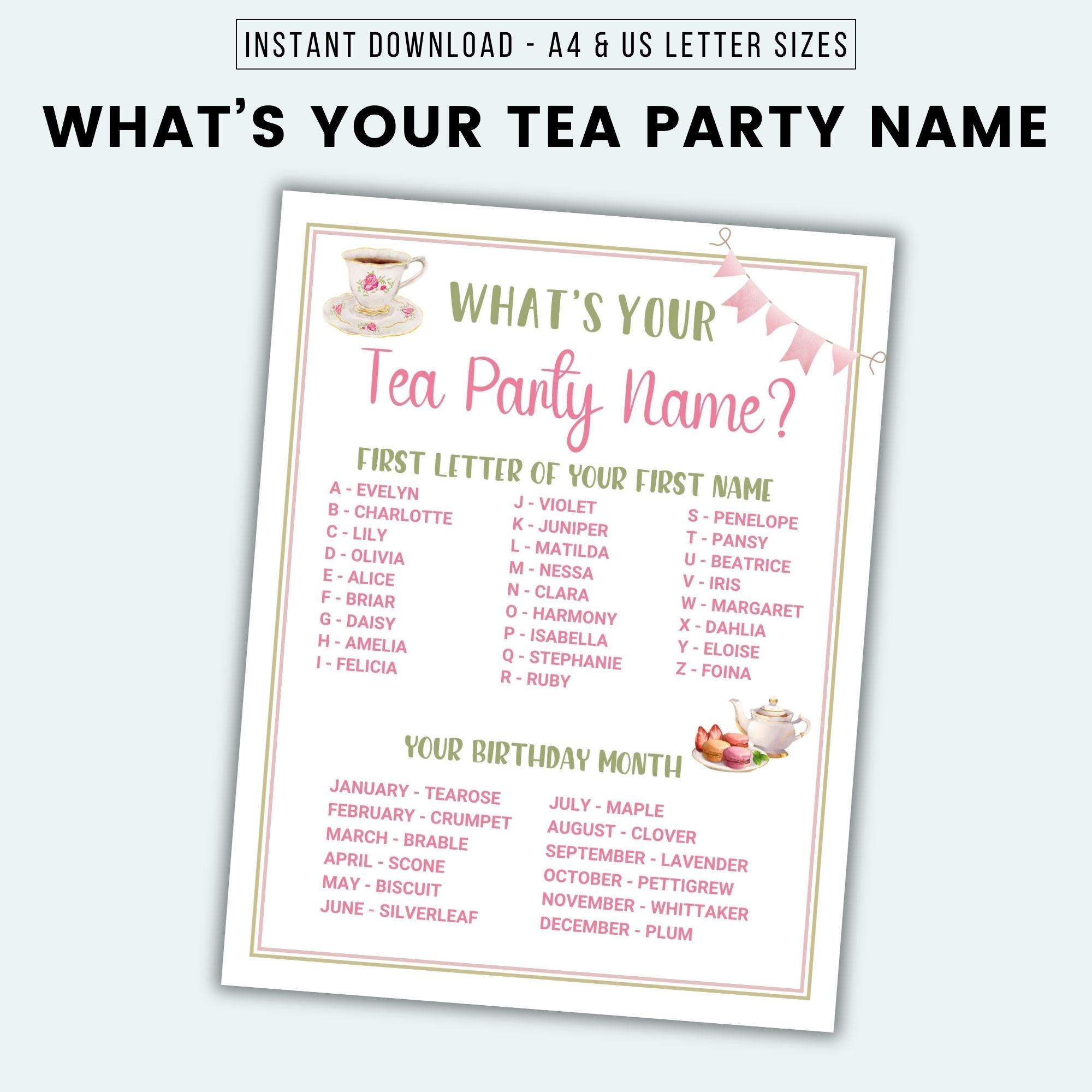 What's Your Tea Party Name Party Game Printable Tea Party Game Tea ...