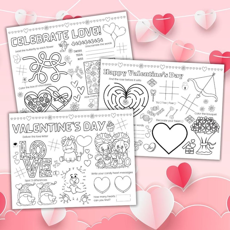 Valentine Activity Placemat Printable Valentine's Day Coloring Placemat ...