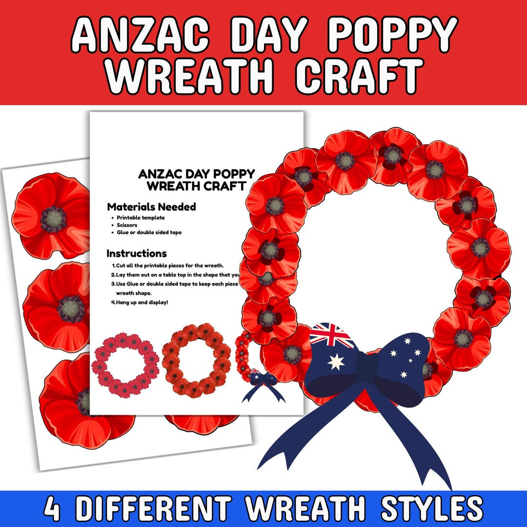 ANZAC Day Poppy Wreath Craft Printable ANZAC Day Activities ANZAC Day ...