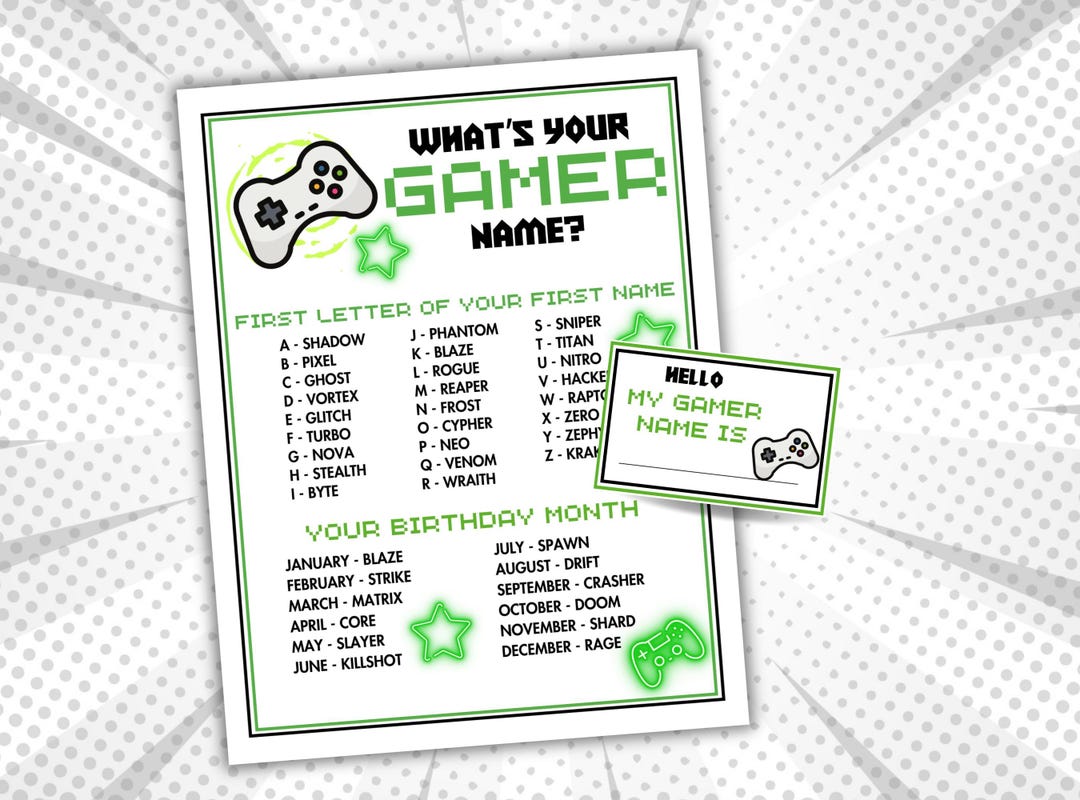 What's Your Gamer Name Party Game Printable Gaming Party Game Gamer ...
