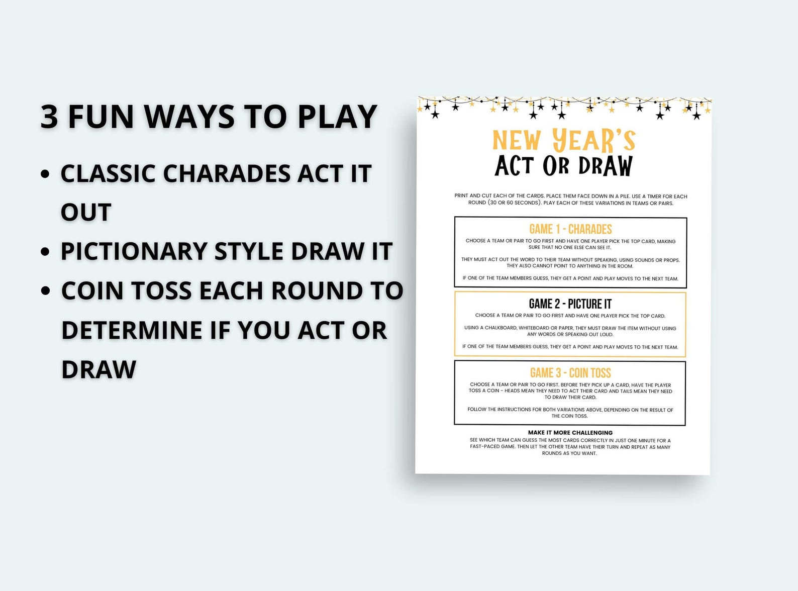 New Year's Charades Game Printable New Years Eve Charades Printable New ...