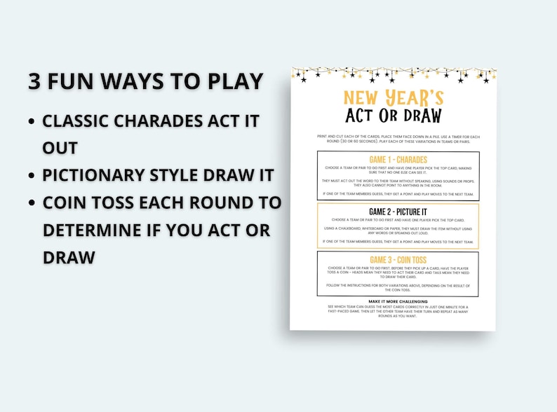 New Year's Charades Game Printable New Years Eve Charades Printable New ...