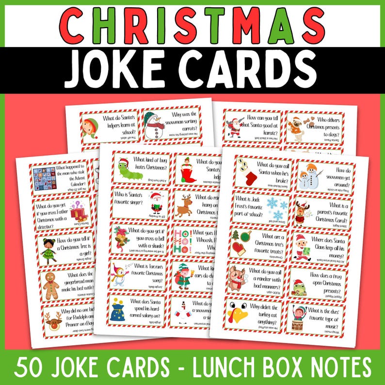 Christmas Joke Cards Printable Christmas Lunch Box Notes Christmas ...