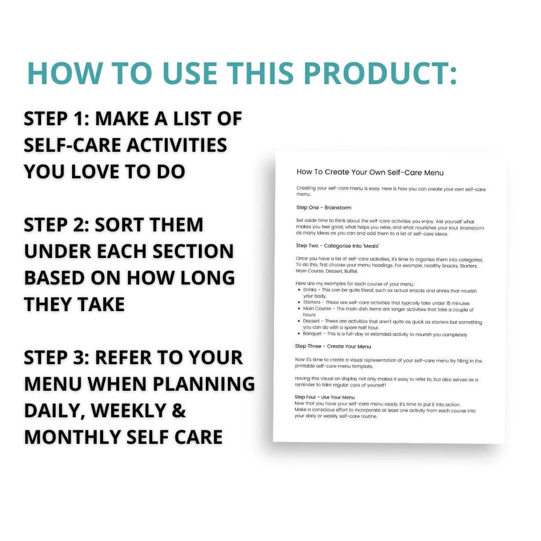 Self-care Menu Printable Self-care Checklist Printable Self Care Menu ...