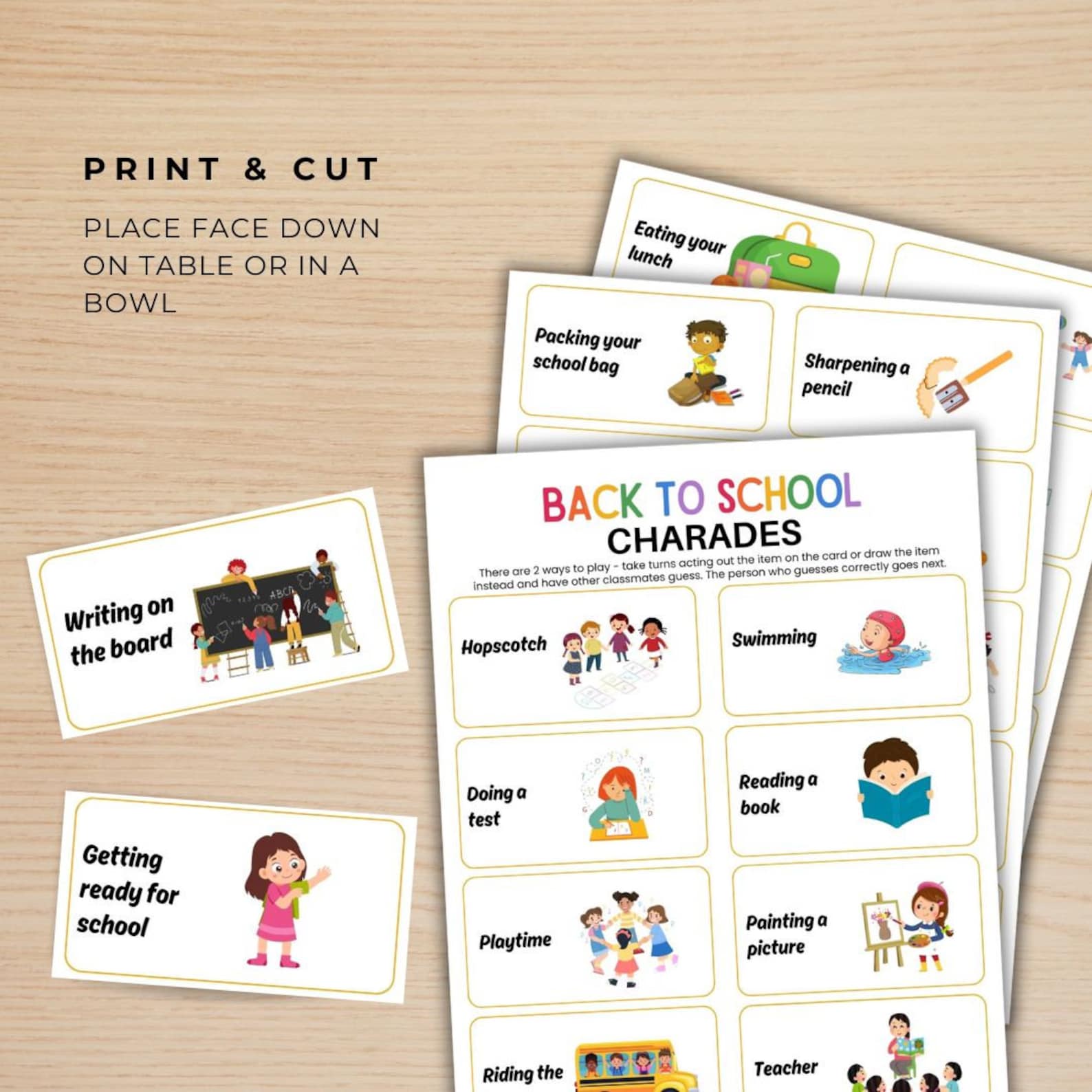 Back to School Charades Game Printable Icebreaker Game for Kids First ...