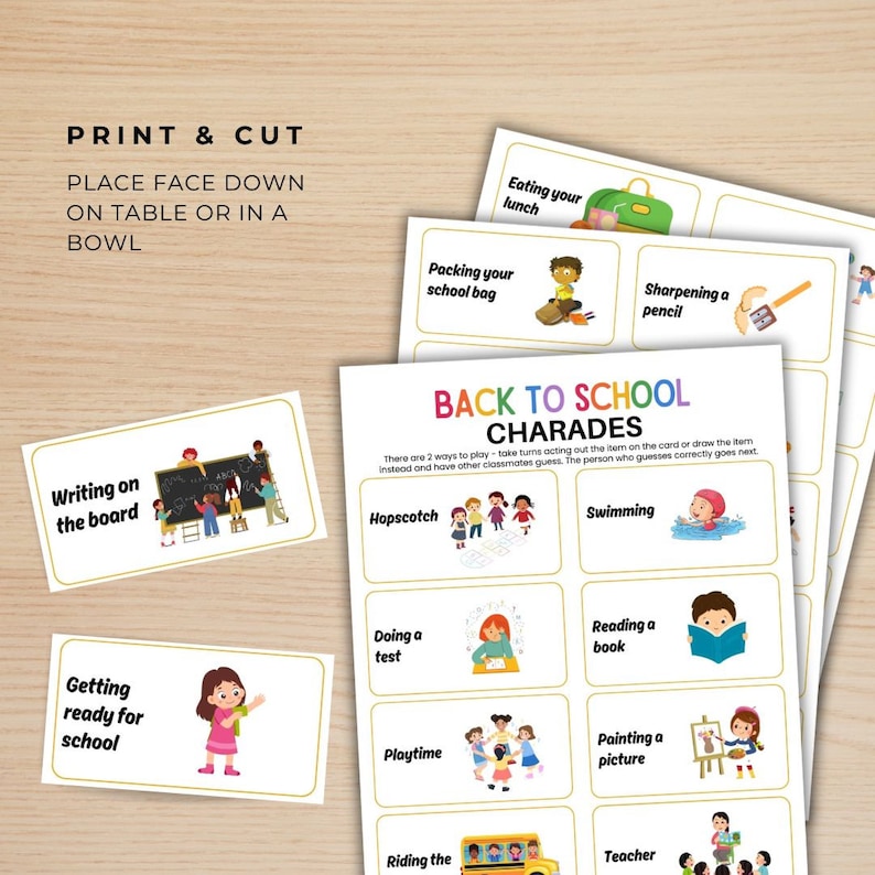 Back to School Charades Game Printable Icebreaker Game for Kids First ...