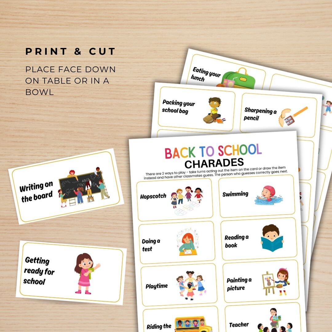 Back to School Charades Game Printable Icebreaker Game for Kids First ...