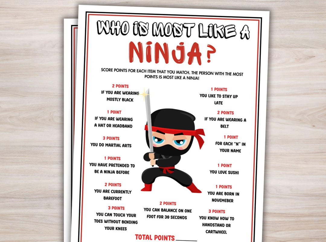 Most Like A Ninja Party Game Printable Ninja Party Game Ninja Game ...