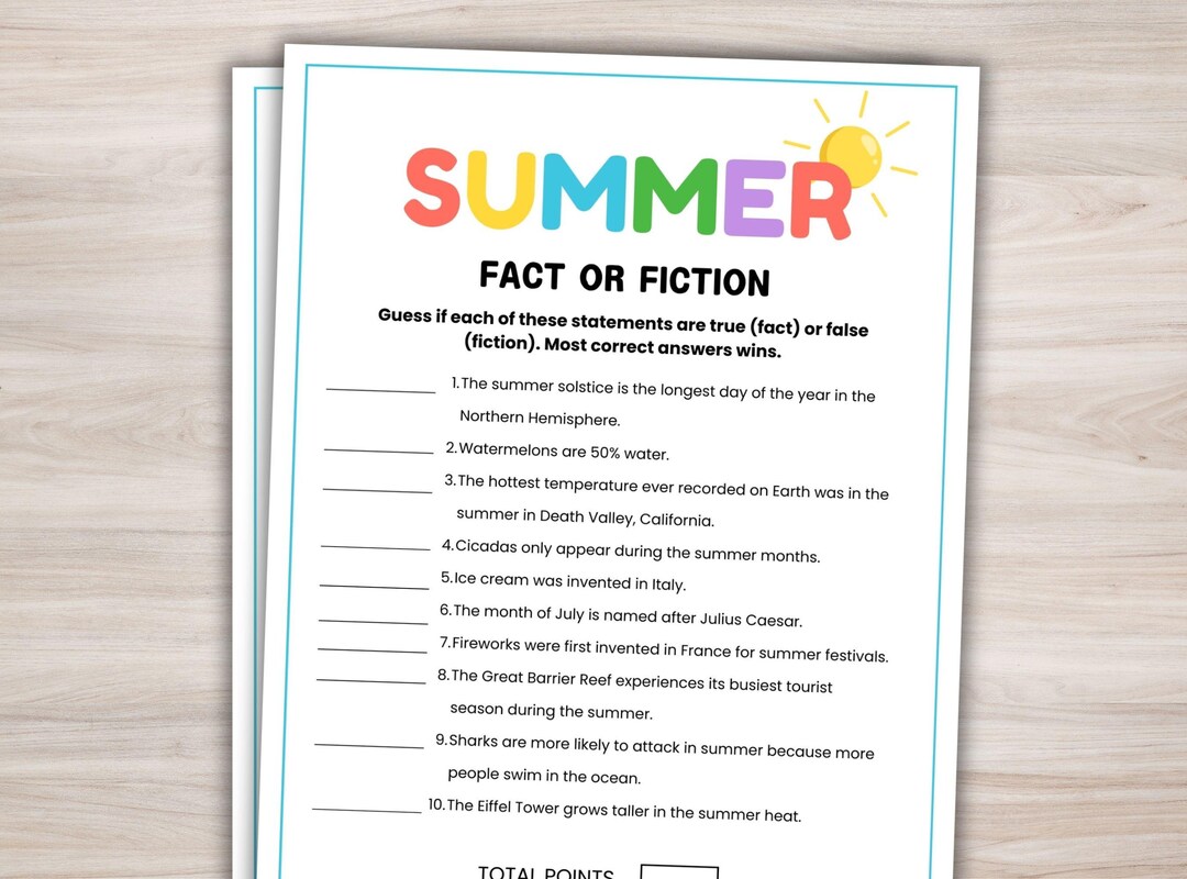 Summer Trivia Game Summer Game Printable Pool Party Games Summer True ...