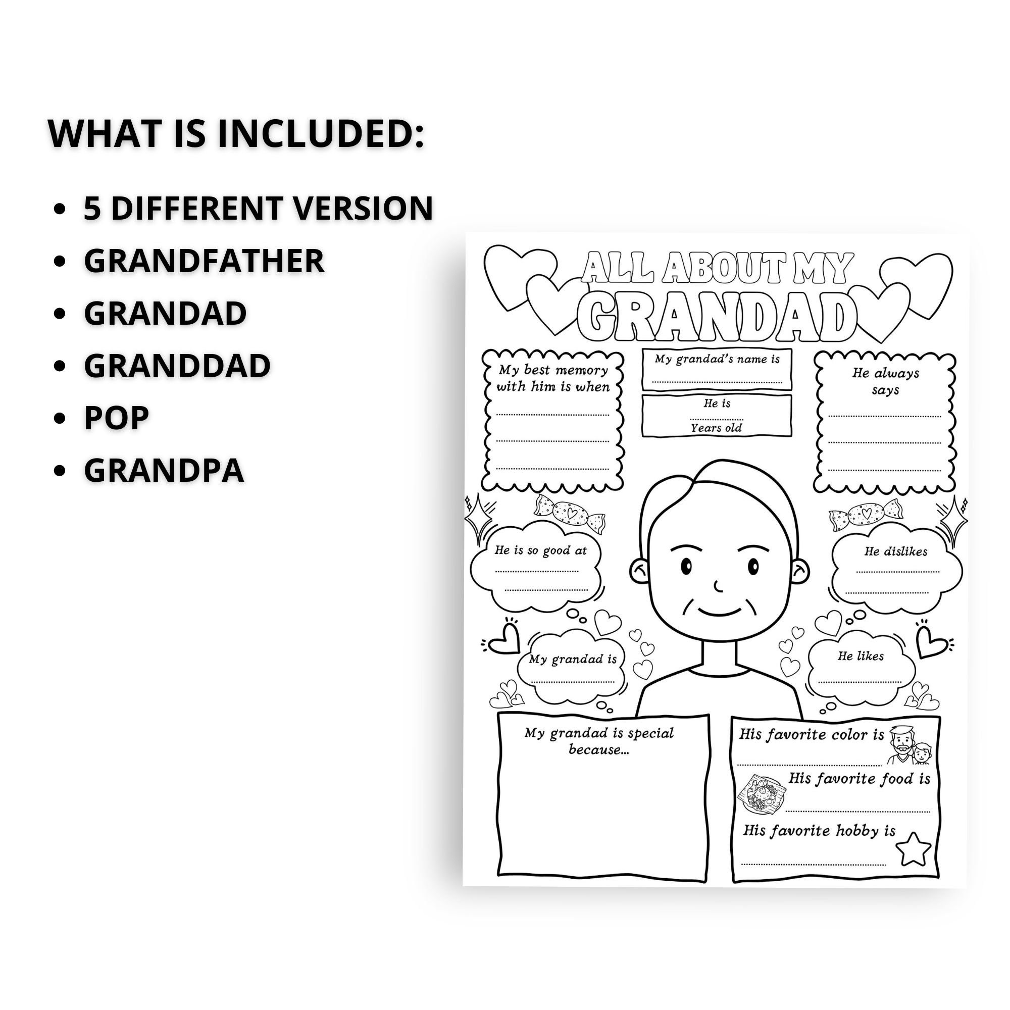 All About My Grandfather Bundle Grandparent's Day Activity Printable ...