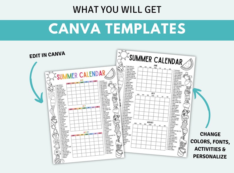 Printable Summer Calendar 2025 Summer Activities Calendar Summer ...