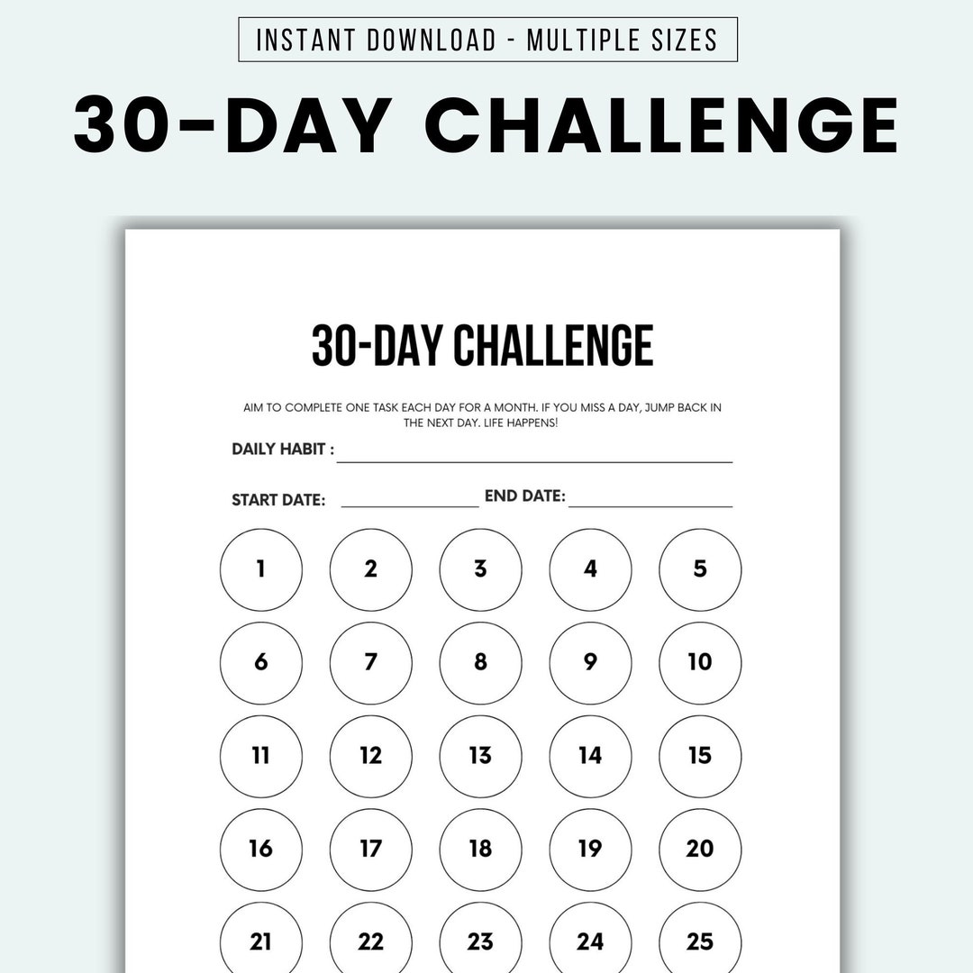 30 Day Challenge Printable 30 Day Challenge Tracker Daily Challenge ...