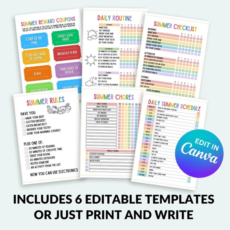 Summer Planner 2025 Printable Summer Camp at Home Summer Schedule for ...