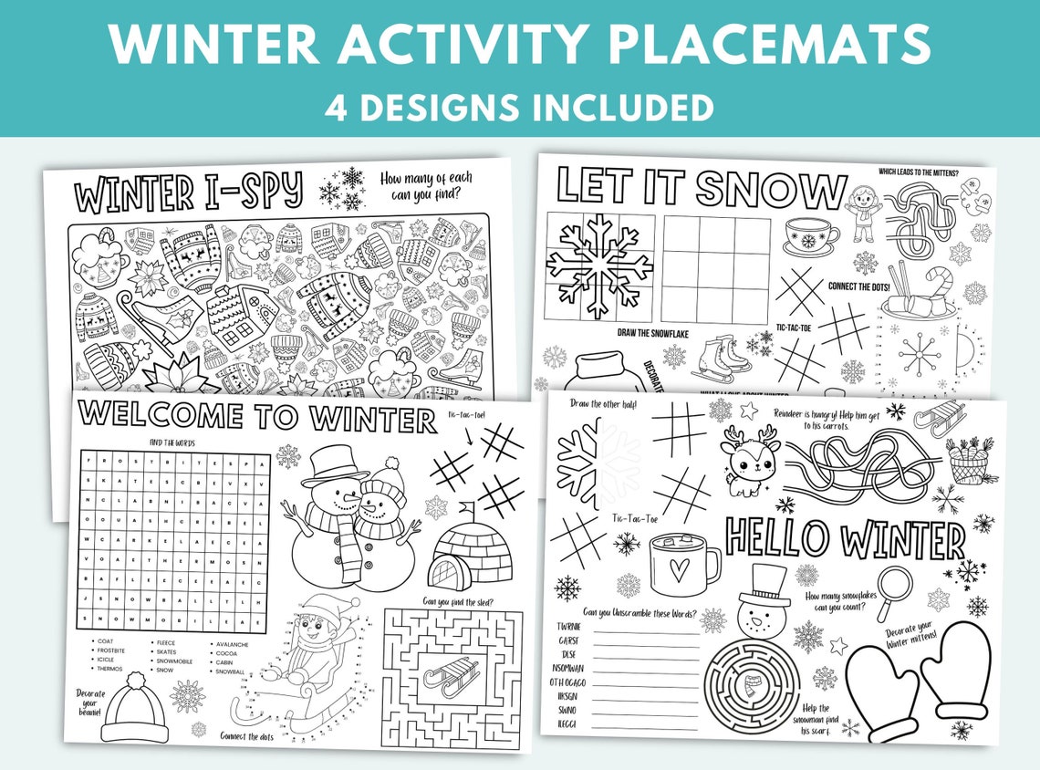 Winter Activity Placemat Printable Winter Coloring Placemats Winter ...