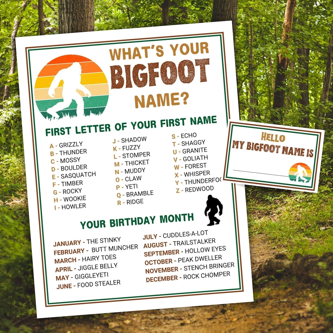 What's Your Bigfoot Name Party Game Printable Camping Party Game ...