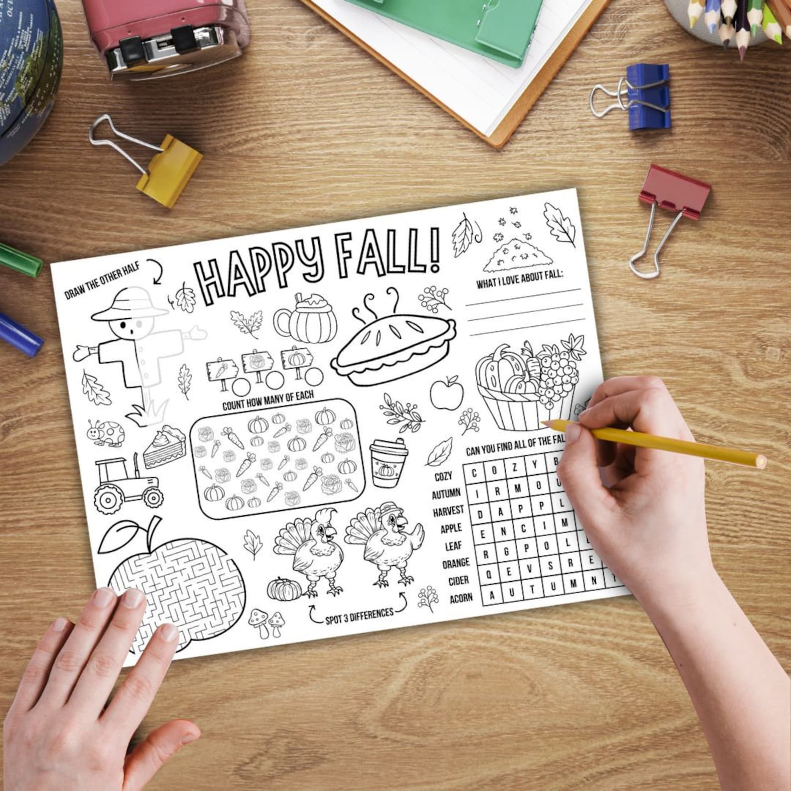 Fall Activity Placemat Printable Fall Coloring Placemats Fall ...