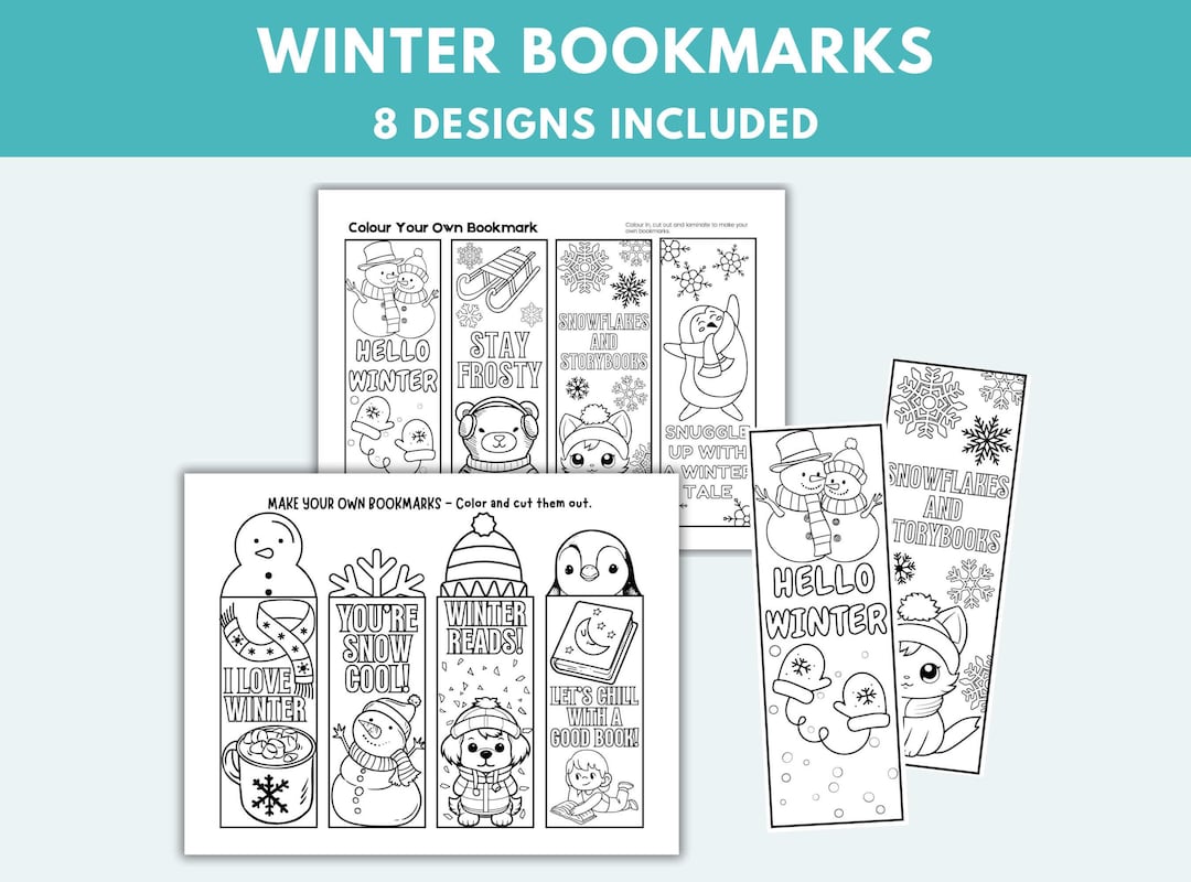Winter Bookmarks Printable Coloring Bookmarks for Kids Printable Winter ...
