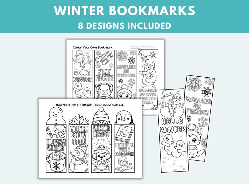 Winter Bookmarks Printable Coloring Bookmarks for Kids Printable Winter ...