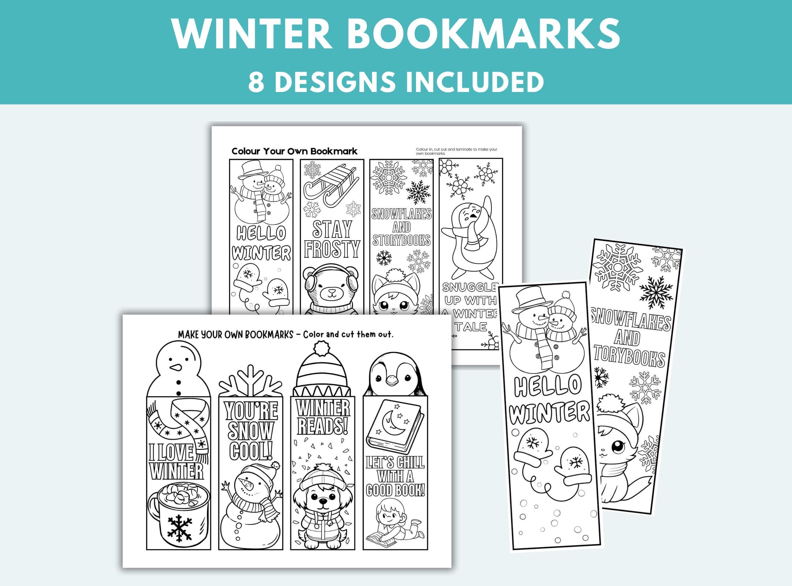 Winter Bookmarks Printable Coloring Bookmarks for Kids Printable Winter ...