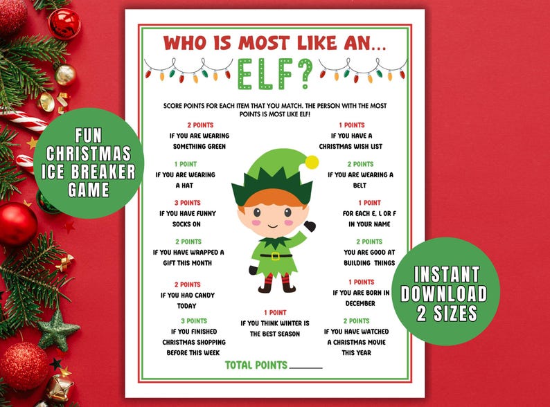 Who is Most Like an Elf Game Printable Christmas Game Christmas Party ...