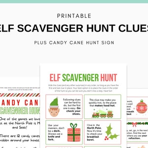 Printable Elf Scavenger Hunt Clues Elf Candy Cane Hunt Sign Christmas ...