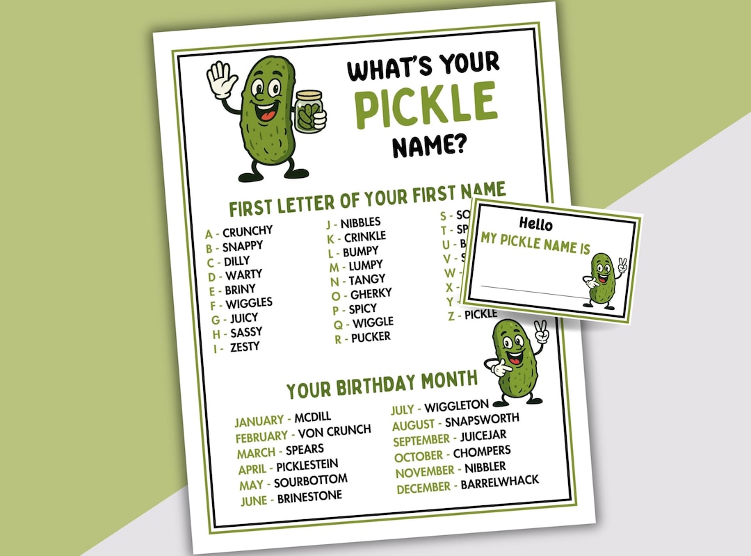 What's Your Pickle Name Party Game Printable Pickle Party Game Pickle ...