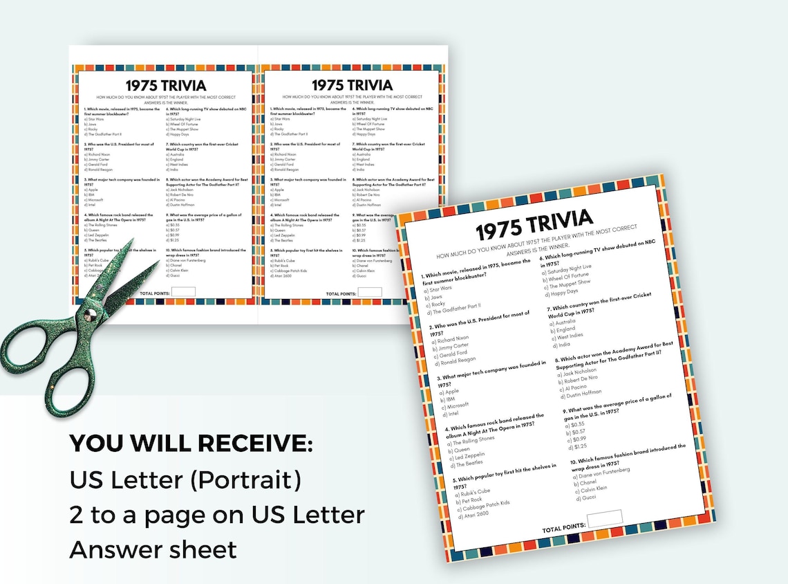 1975 Trivia Game Printable 50th Birthday Games Born in 1975 Game ...