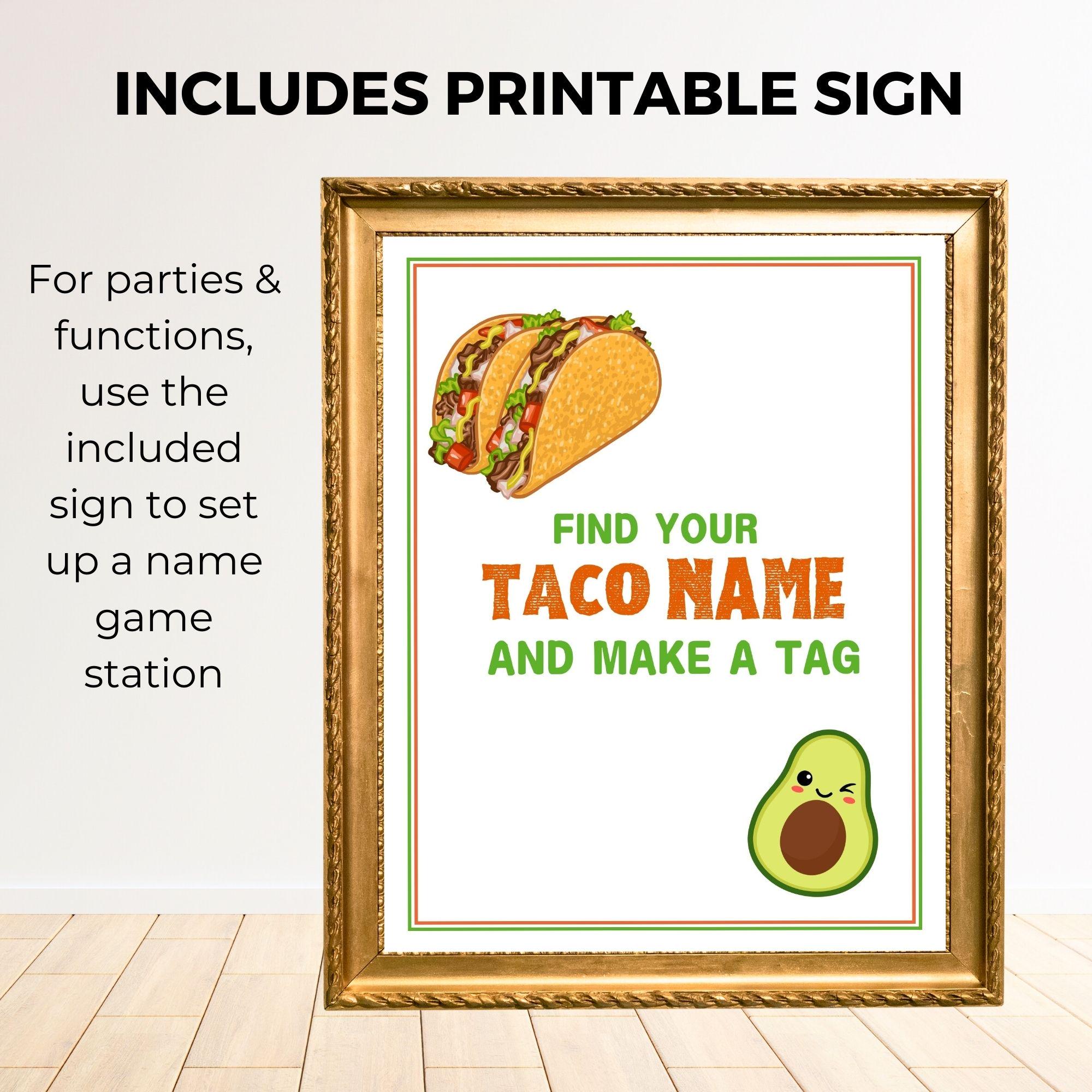 What's Your Taco Name Party Game Printable Taco Party Game Taco Name ...