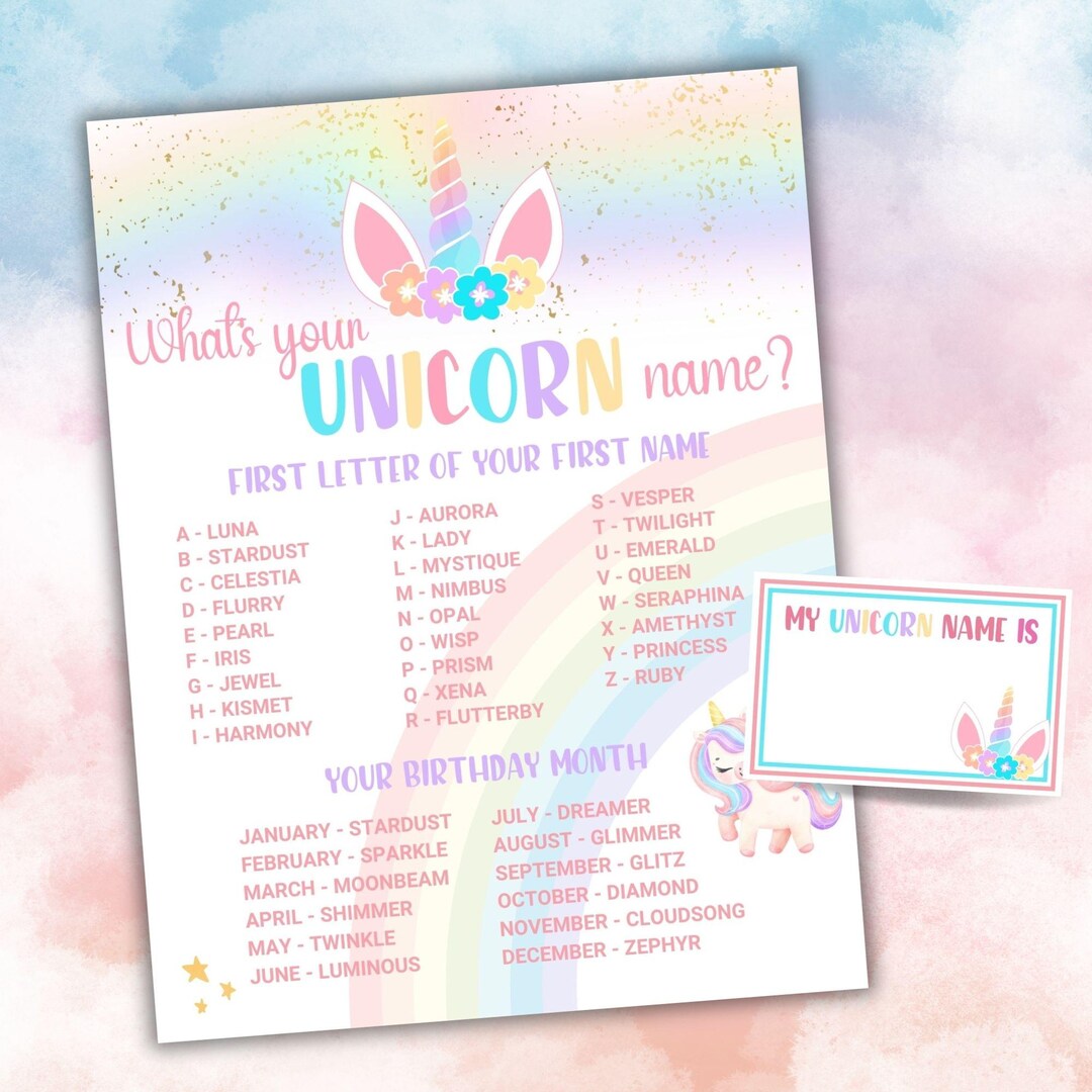 What's Your Unicorn Name Party Game Printable Unicorn Game Unicorn Name ...