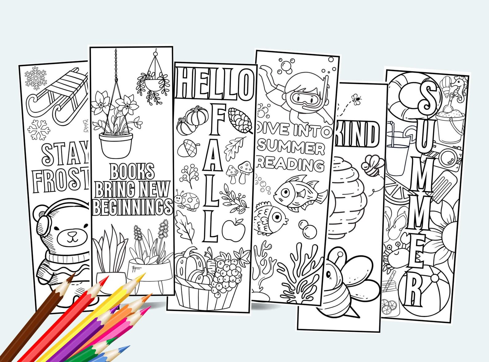 Four Seasons Bookmarks Printable Coloring Bookmarks for Kids Printable ...