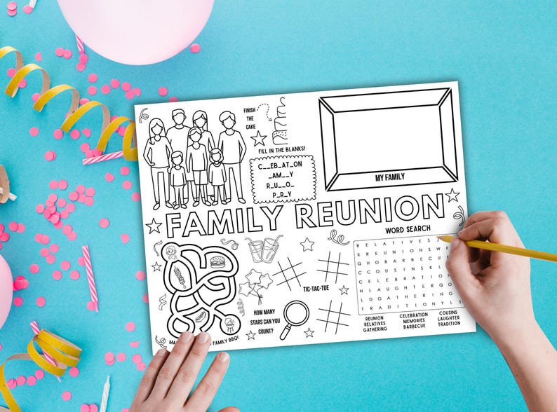 Family Reunion Activity Placemat Printable Family Reunion Coloring for ...