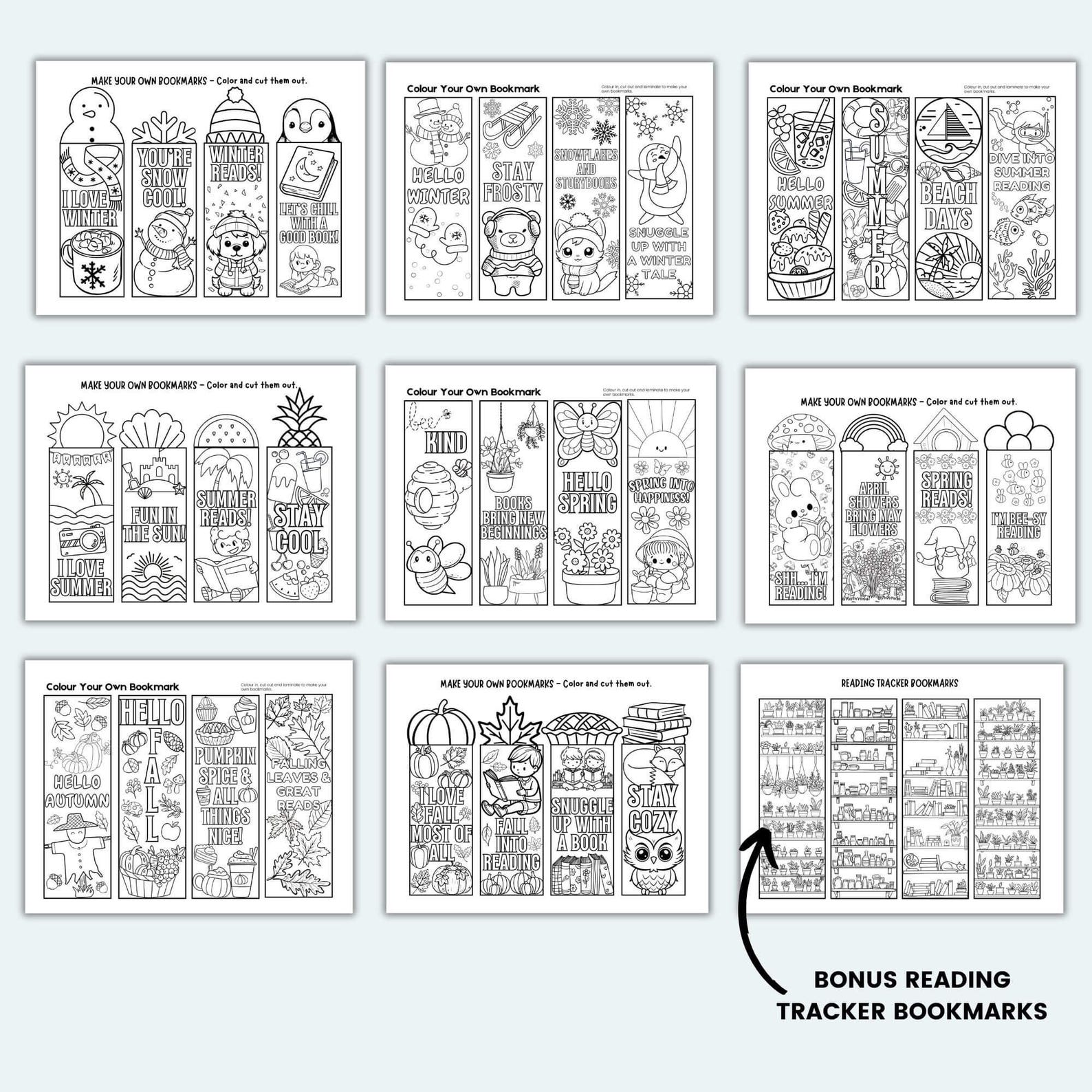 Four Seasons Bookmarks Printable Coloring Bookmarks for Kids Printable ...